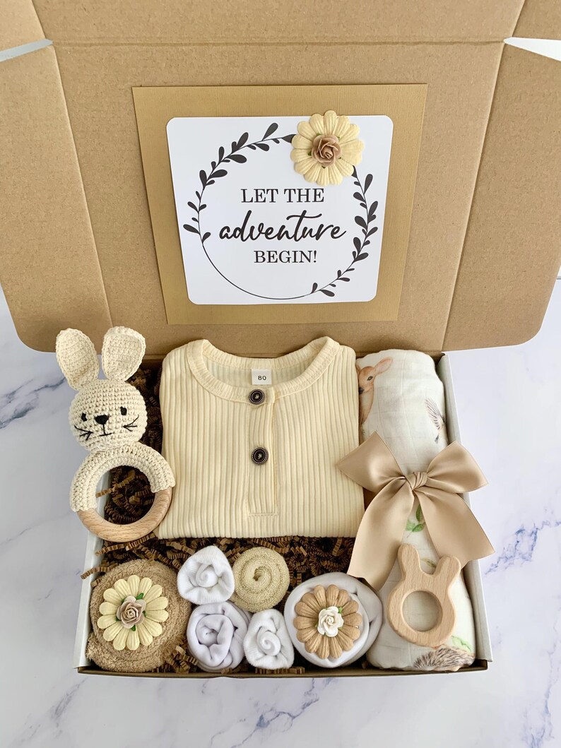 Woodland Baby Girl Gift Box With Deer or Bunny, Shower & Sprinkle Gift ...