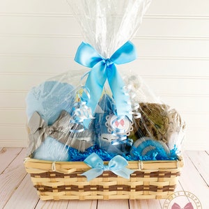 Baby Boy Gift Box Basket With Diaper Babies and Muslin Blanket, First ...