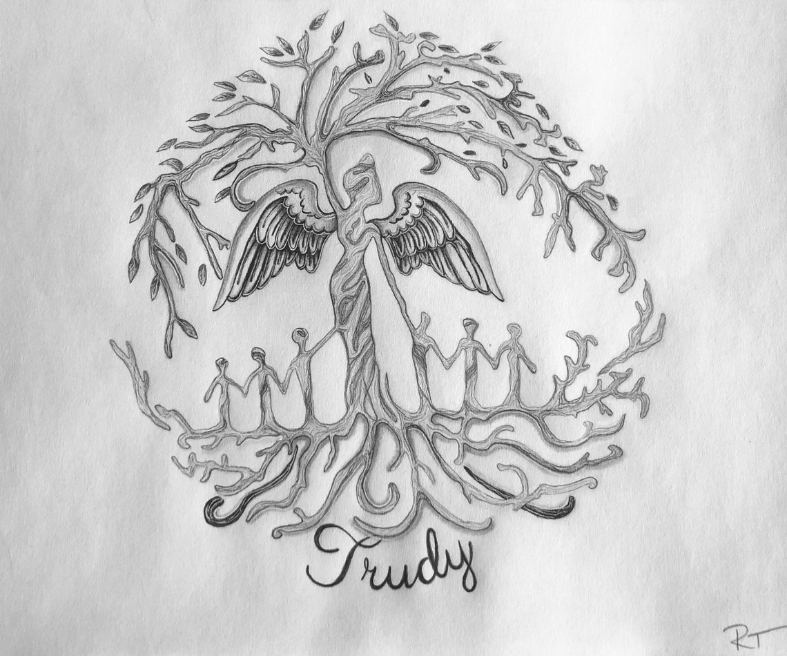 Hand-drawn Tree of Life Family Portrait: Mother and Child Art - Etsy