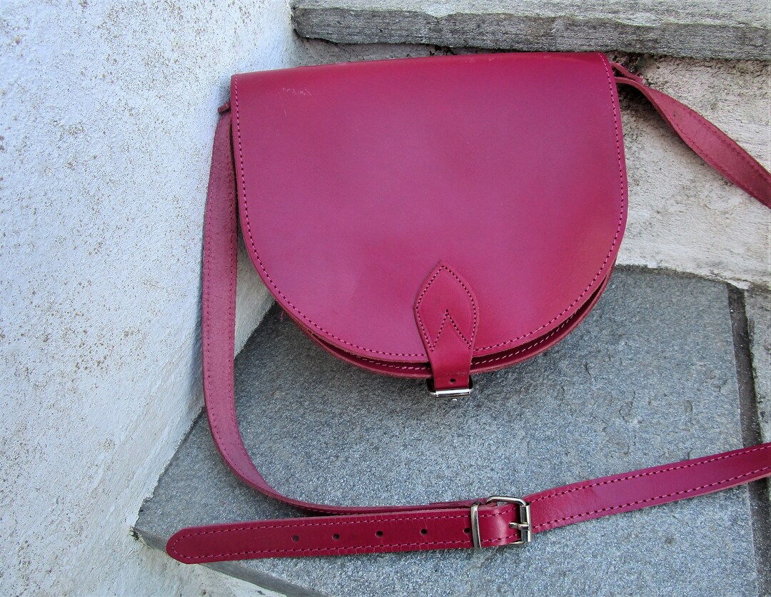 Handmade Greek Leather Bag, Saddle Bag, Vintage Crossbody Bag, Fuchsia ...