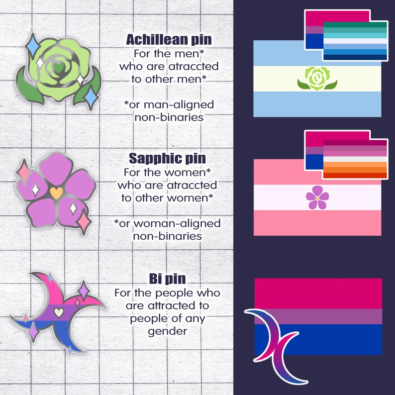 Pride Enamel Pins achillean Sapphic Bi Polyamorous Ace - Etsy