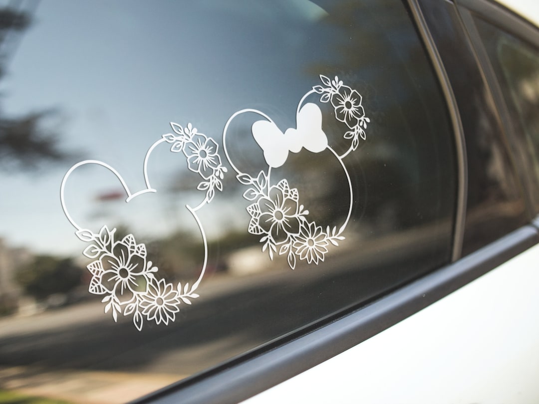 Floral Mickey & Minnie Decal 10 Inch, Disney Decal, Disney Car Sticker ...