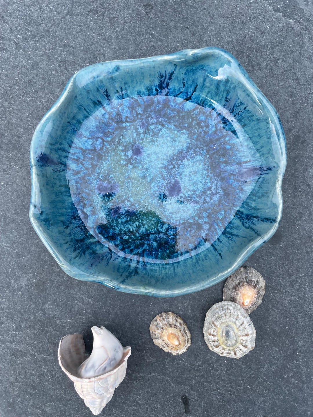 Handmade Rockpool Trinket Dish, Ocean Blues Pottery, Cornwall UK 11cm ...