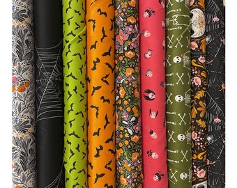 Pretty Creepy by Cori Dantini Skulls Pumpkins Bats on Black Cotton ...