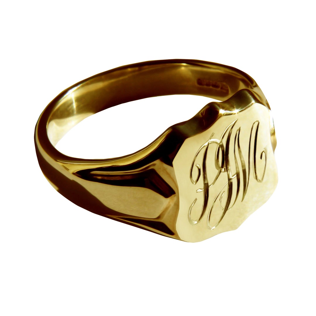 9ct Solid Yellow Gold Monogrammed Men's Women's Shield Signet Ring ...