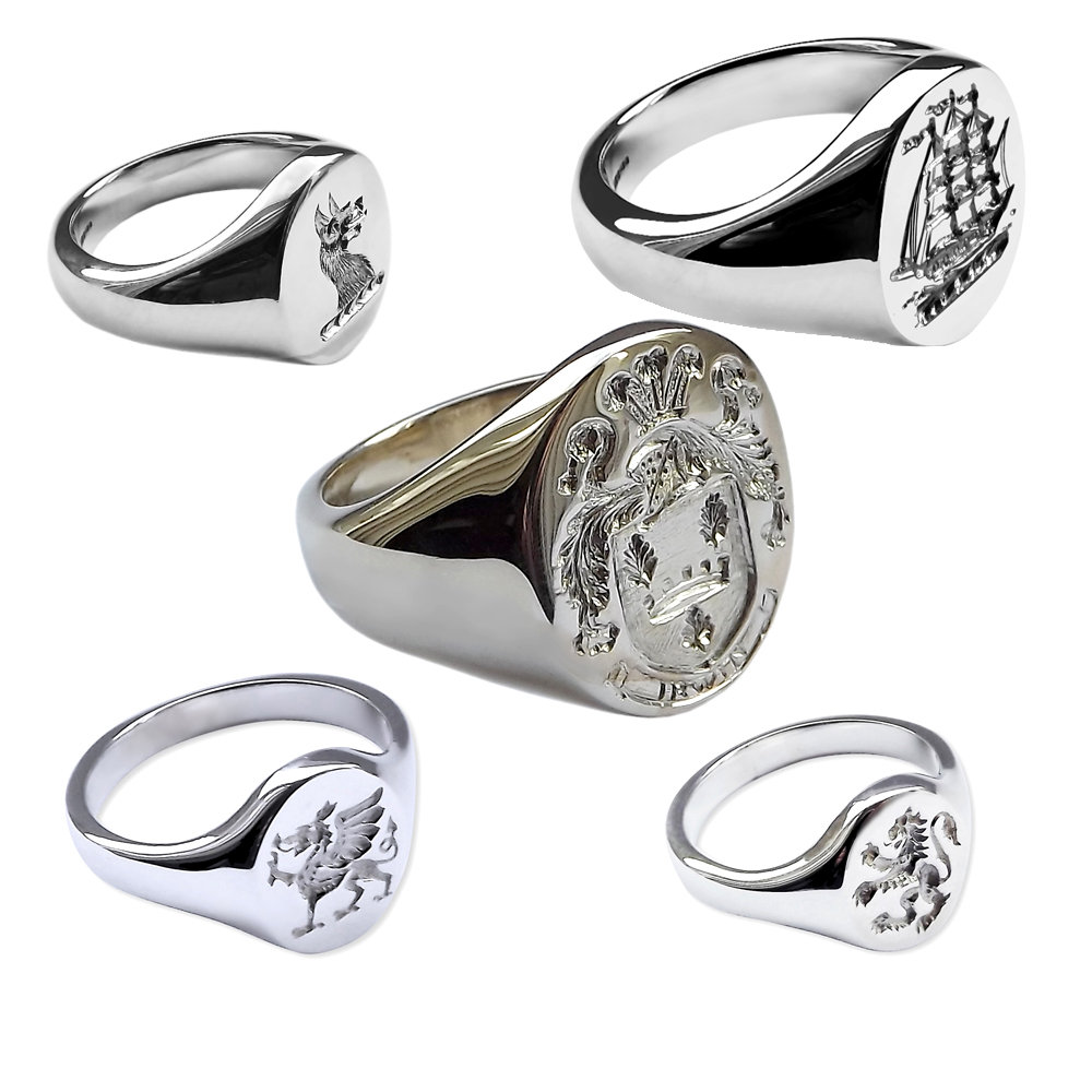 925 Solid Silver Oval Family Crest Signet Rings. Bespoke Hand | Etsy UK