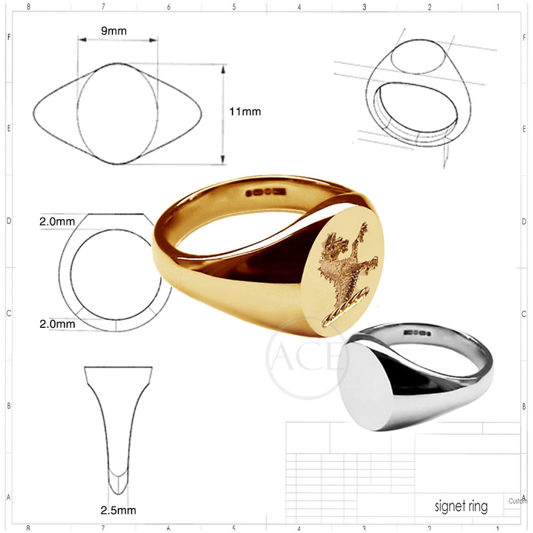 Ladies Oval Family Crest Signet Ring, 925 Silver or Gold, U.K ...