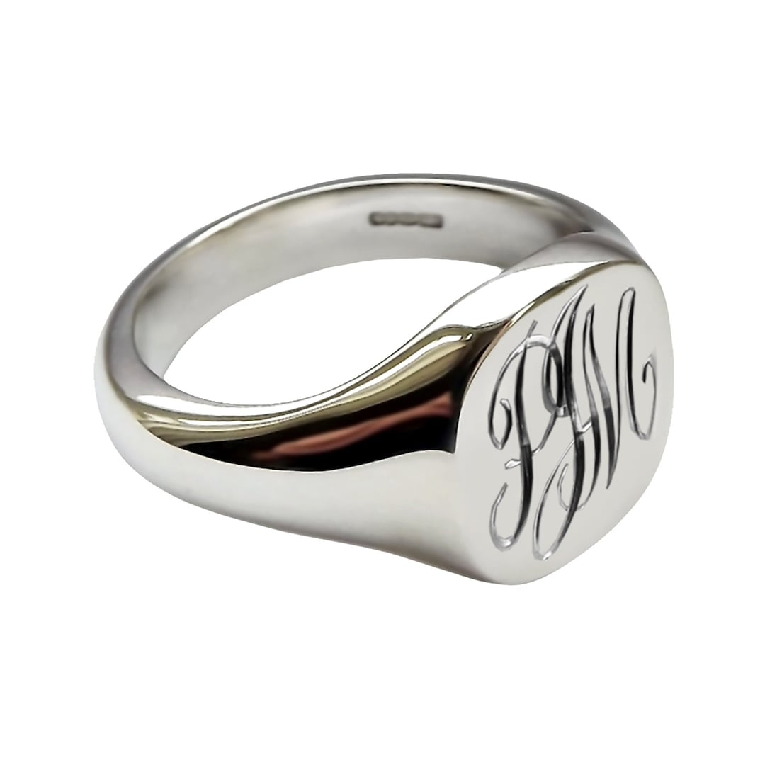 925 Solid Sterling Silver Hand Engraved Chunky Cushion Signet Ring ...