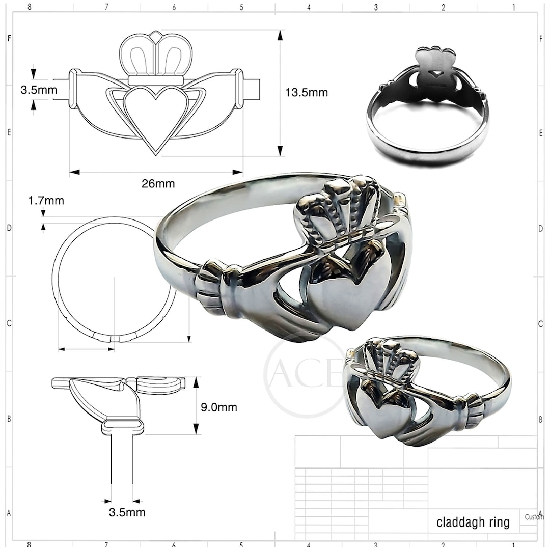 925 Solid Sterling Silver Men's Claddagh Signet Ring. Bespoke, Hand ...
