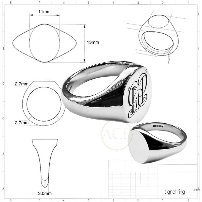 Hand Engraved Monogram Signet Ring, 925 Sterling Silver, British Made ...