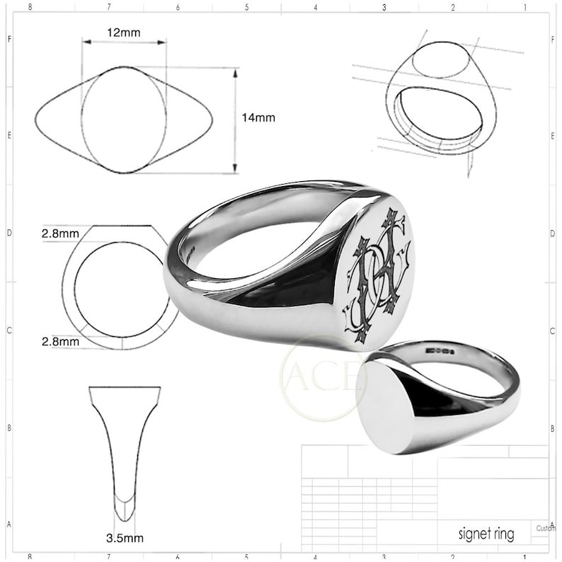 Hand Engraved Monogram Signet Ring, 925 Sterling Silver, British Made ...