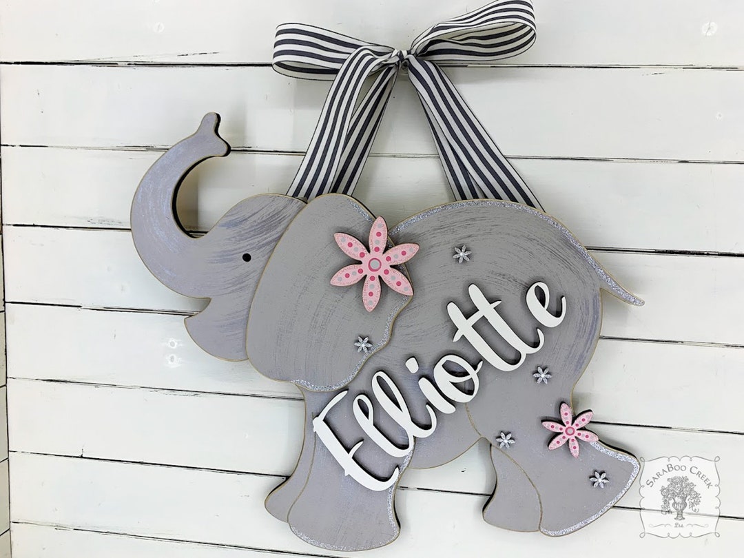 20" Large Elephant Name Sign for Girls Room or Baby Girl Nursery ...