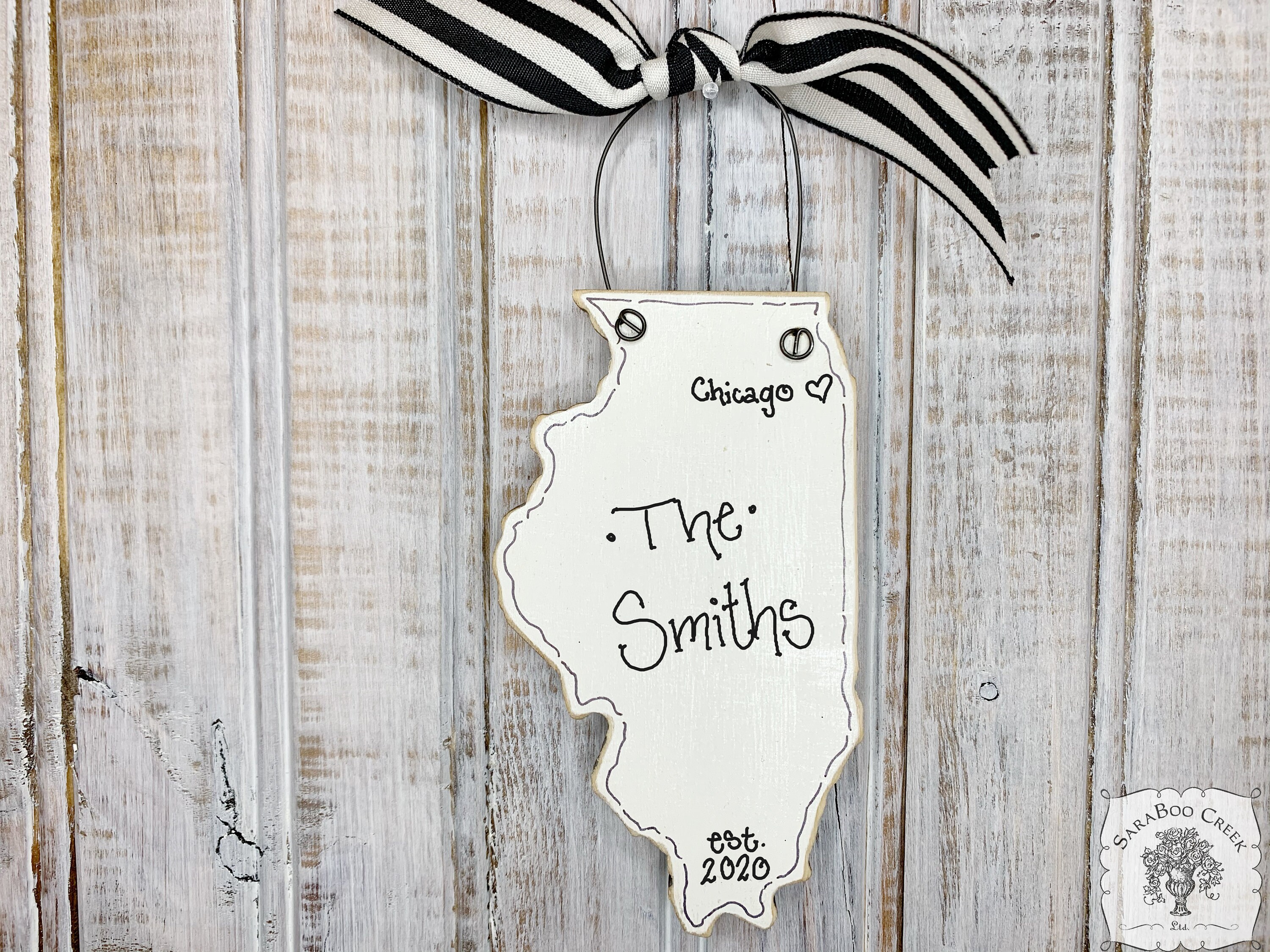 Illinois Ornament, Illinois Gifts, State of Illinois, Personalized Wood ...