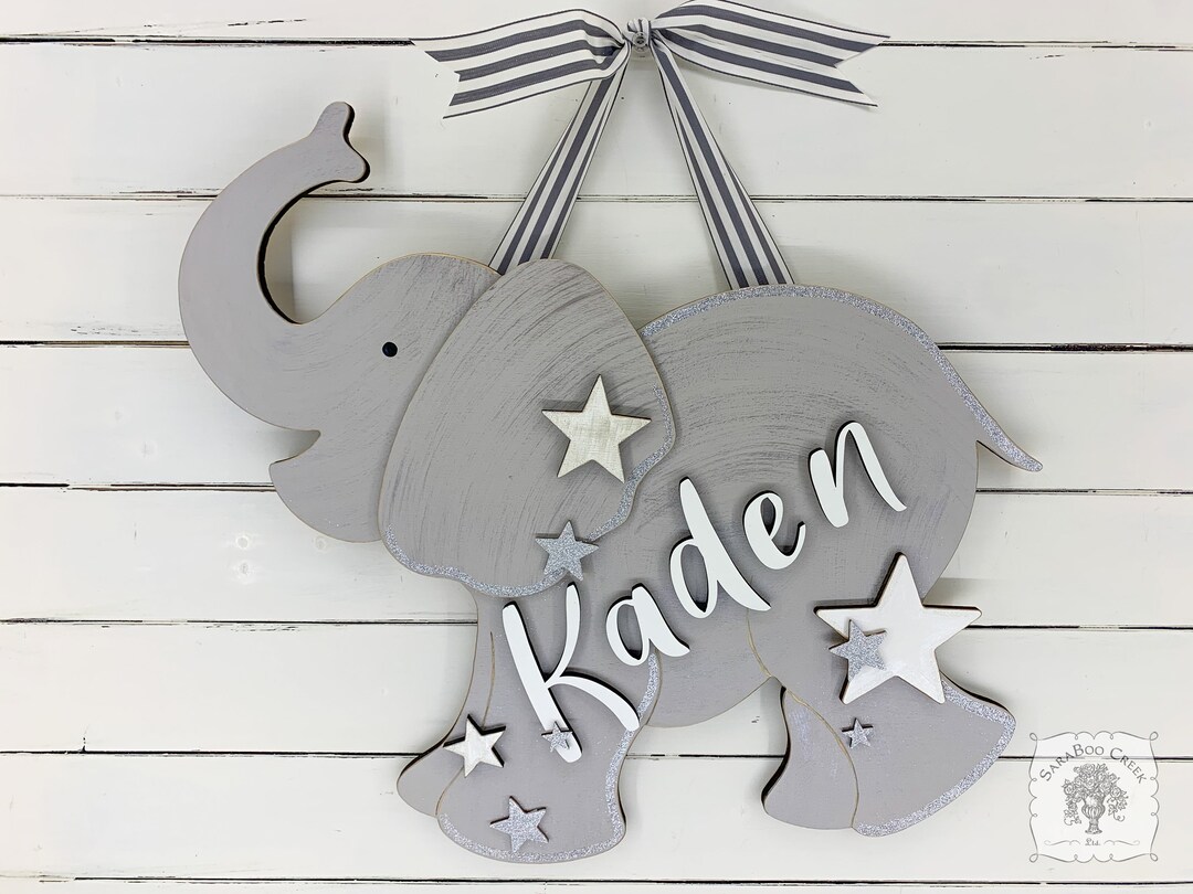 20" Large Elephant Wall or Door Sign, Safari or Jungle Nursery Decor ...