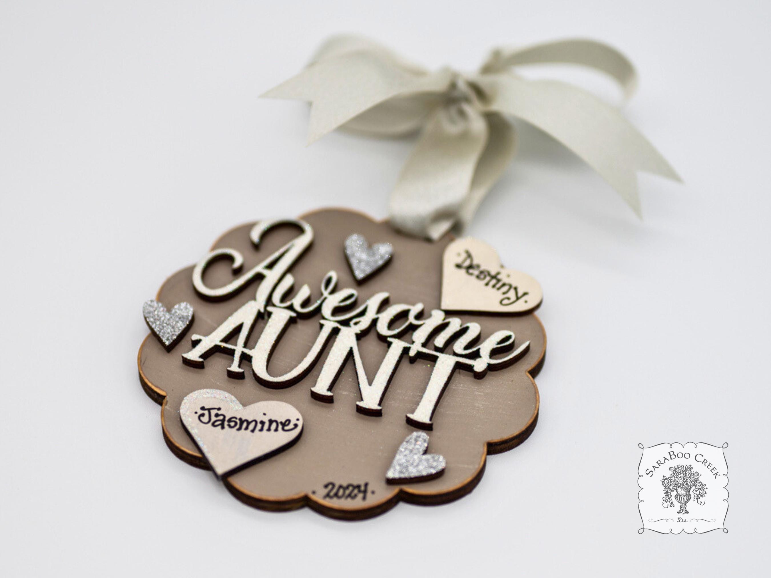 Aunt Ornament With 1-5 Personalized Hearts Adding Niece and Nephew ...