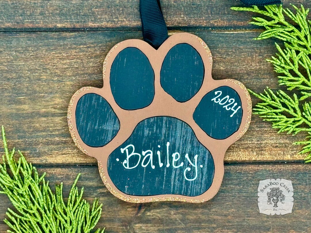Personalized Paw Print Ornament - Handmade Wood Pet Pawprint Christmas ...