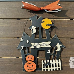 Haunted House Halloween Decor Personalized Fall Door or Wall Hanging ...