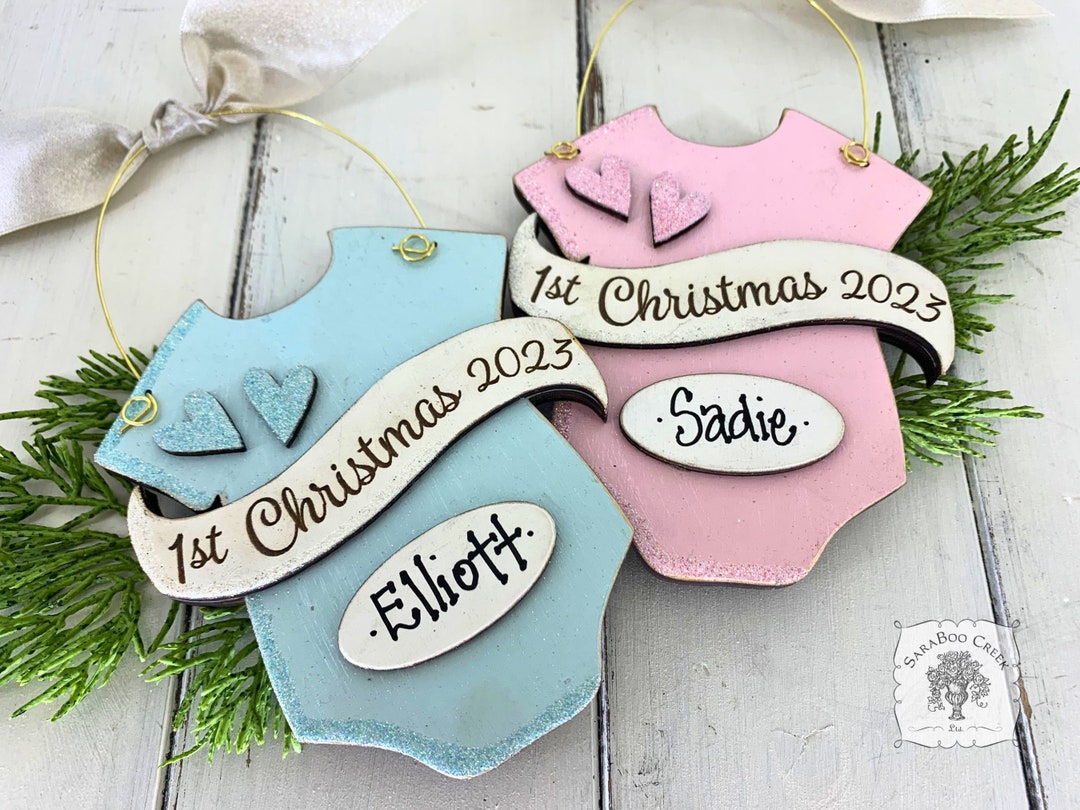 Onesie Babys First Christmas Ornament 2023 Personalized Baby's 1st Christmas Gift Wood Ornament ...