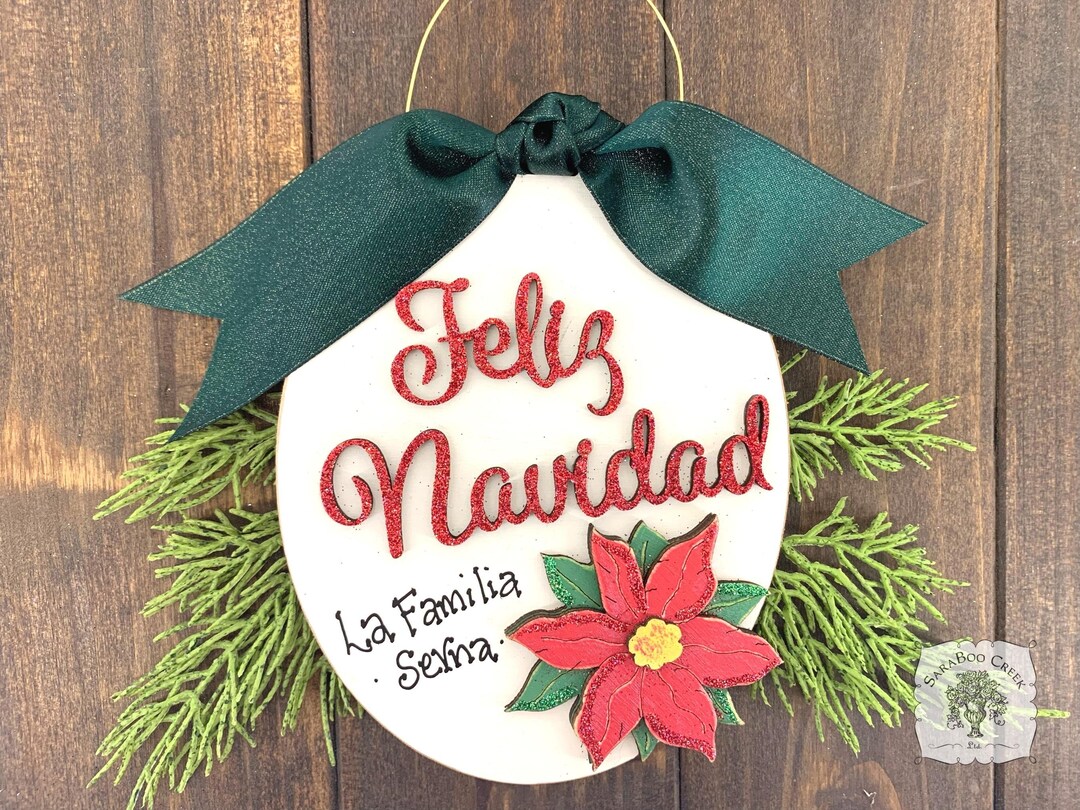 Feliz Navidad Mexican Christmas Ornament in Spanish - Handmade Wood ...