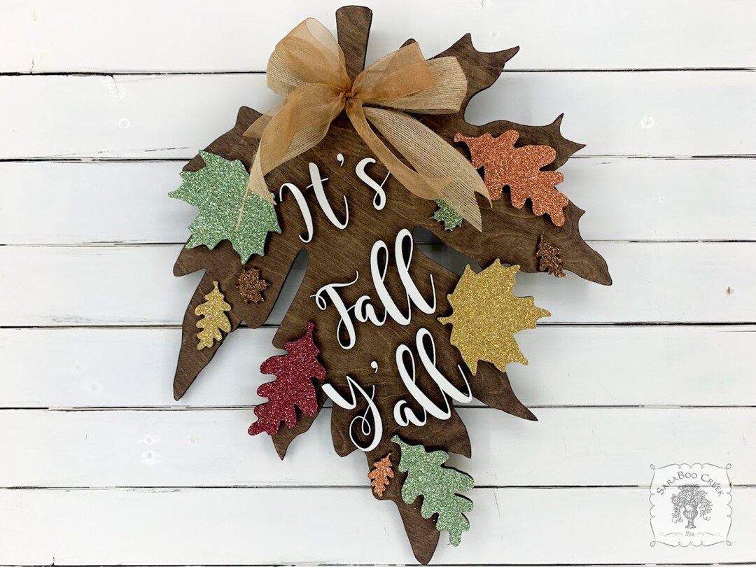 22 Fall Leaf Sign Door Hanger It's Fall Y'all or Choose Custom Word or ...