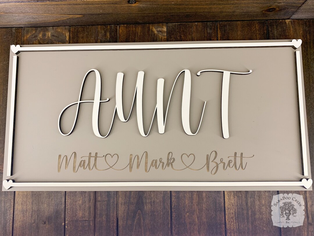 Aunt Gift, Aunt Sign With Engraved Children's Names, Personalized Kids ...