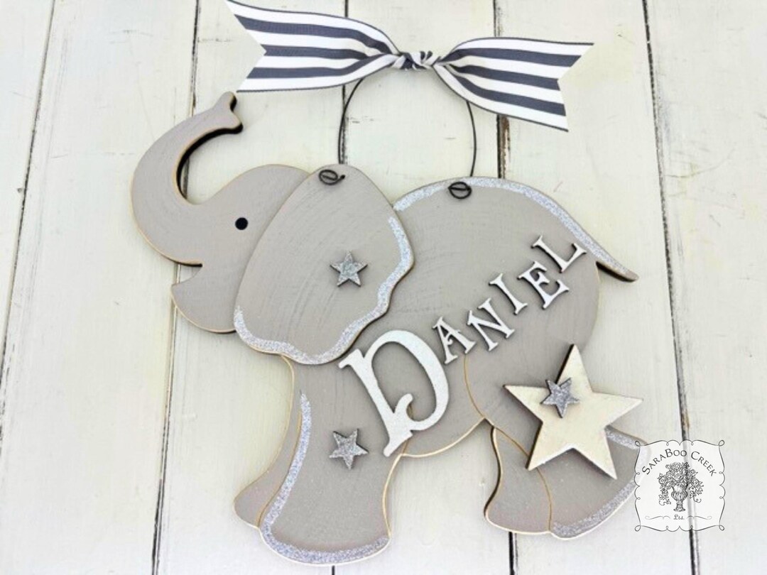 9" Elephant Name Sign, Personalized Elephant Baby Shower Gift, Safari ...