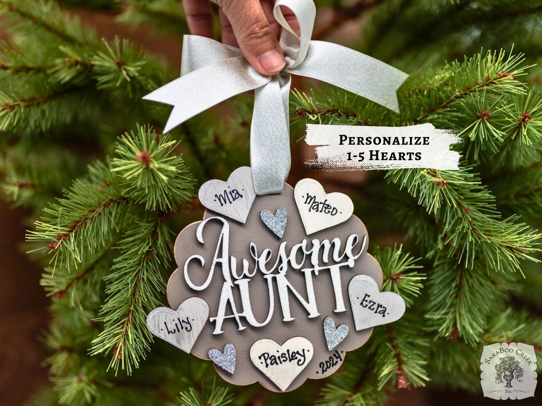 Aunt Ornament With 1-5 Personalized Hearts Adding Niece and Nephew ...