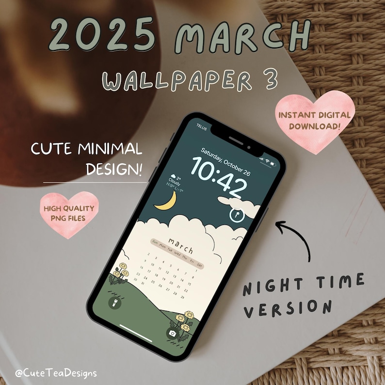 2025 March Calendar iPhone Wallpaper | Minimalist Design (digital ...