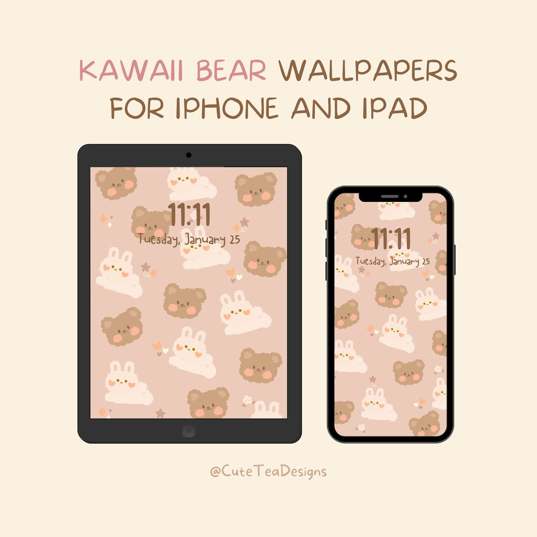 Kawaii Bear Wallpaper for Iphones and Ipads, Tablet Wallpaper, Digital ...