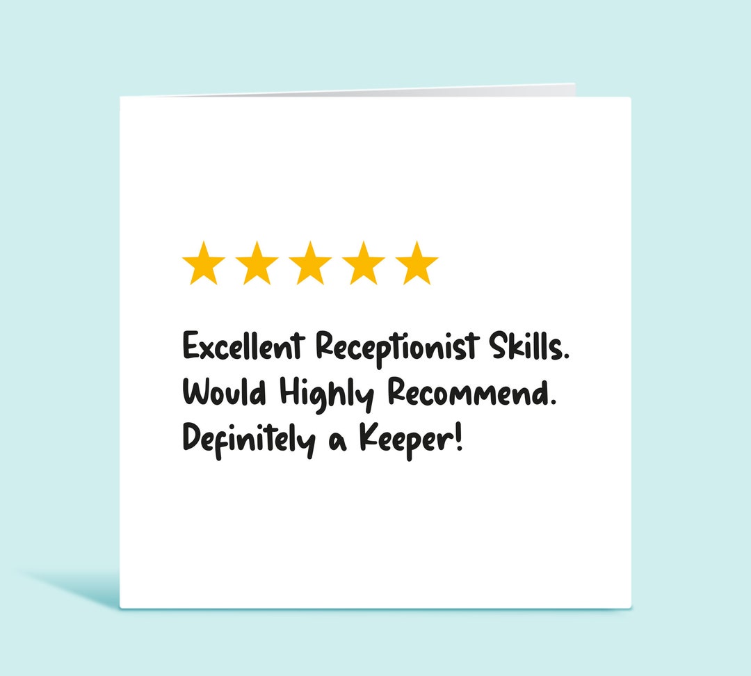 Thank You Card Receptionist Excellent Receptionist Skills, Would Highly ...