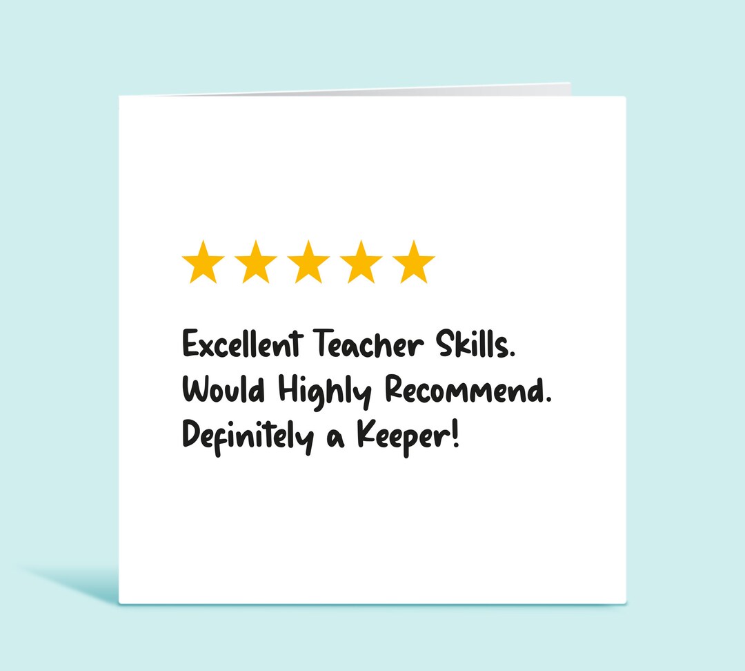 Funny Teacher Thank You Card Excellent Teacher Skills, Would Highly ...