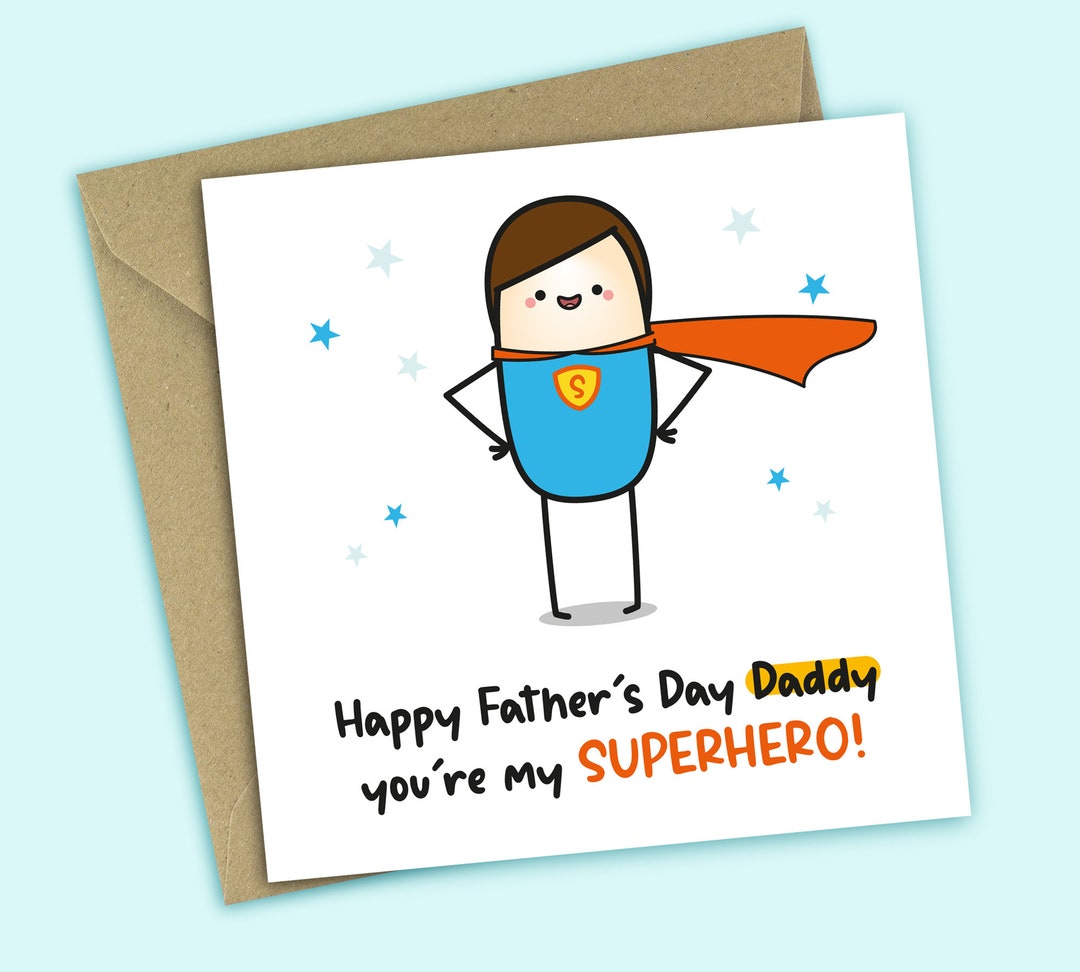 Fathers Day Card Daddy You're My Superhero, for Daddy, for Him - Etsy