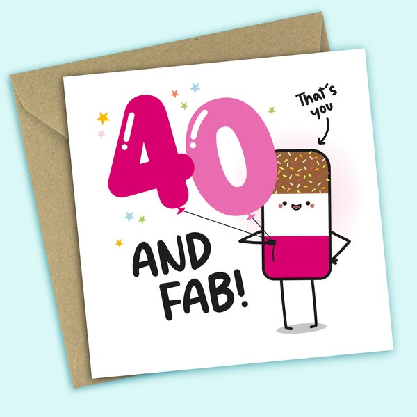 40th Birthday Card 40 and Fab, Funny Birthday Card, - Etsy