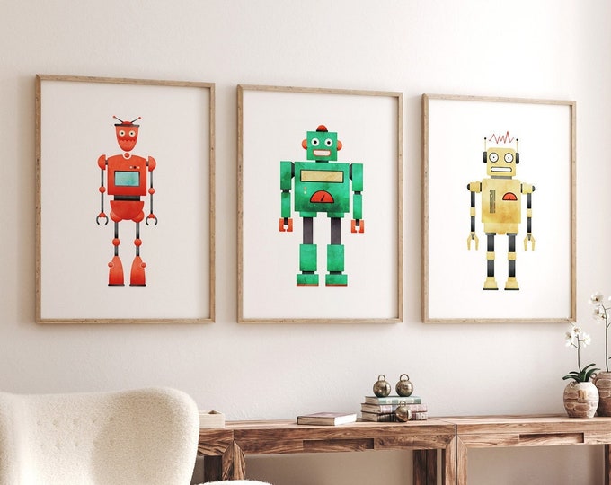 Robot Printable Art, Robots Digital Printables, Nursery Print ...