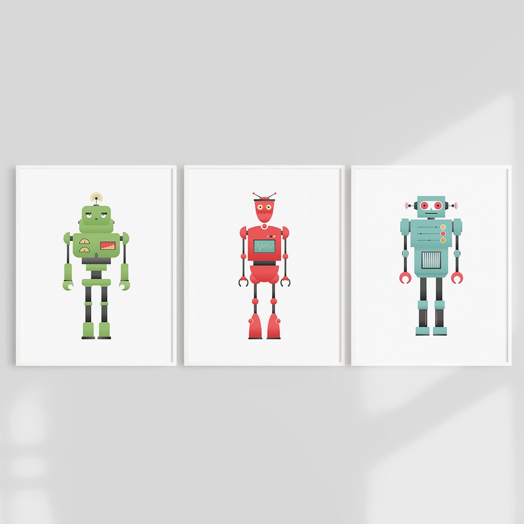 Robot Print Set of 3, Robot Wall Art, Retro Poster, Vintage Nursery ...
