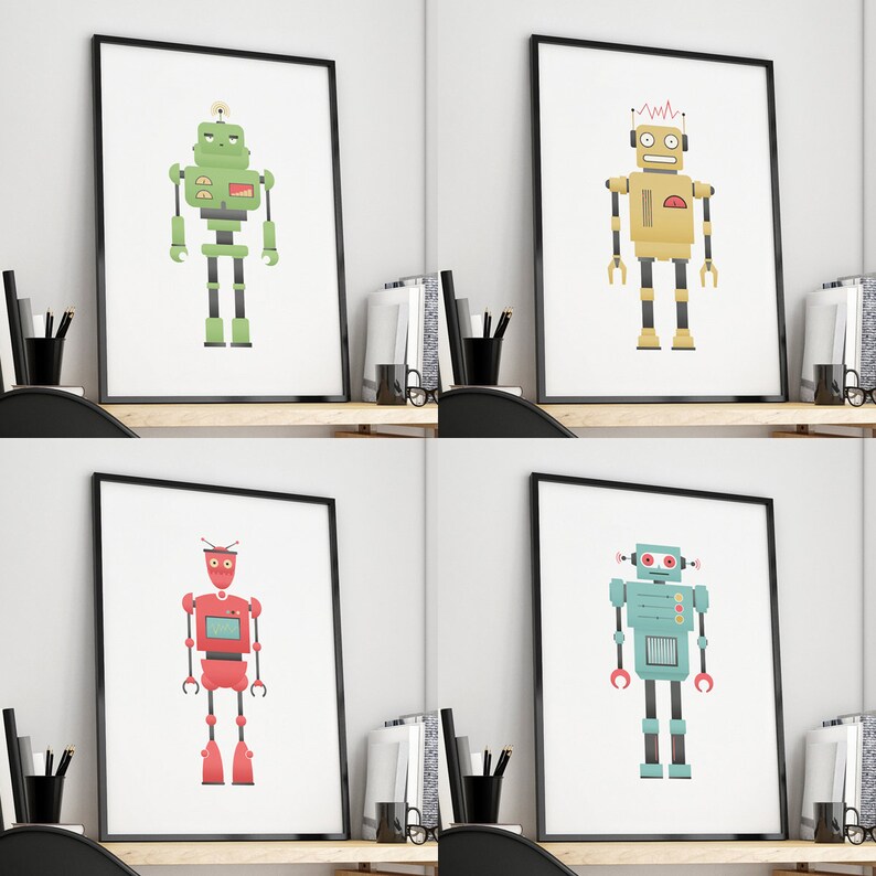 Kids Robot Art Robot Room Decor Robots Wall Art Set of 4 - Etsy