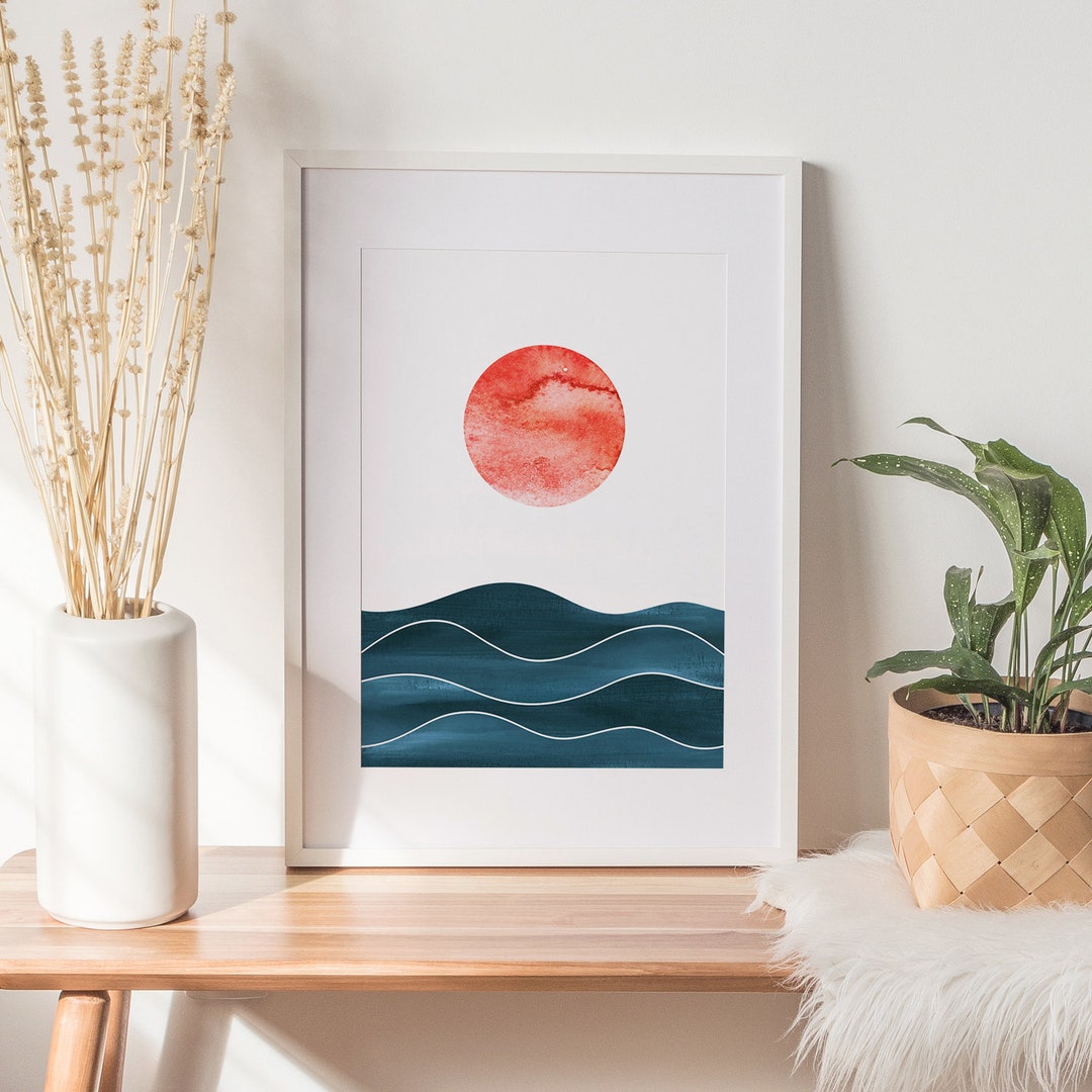 Sunset Print, Sunrise Print, Sunset Printable, Ocean Print, Watercolor ...