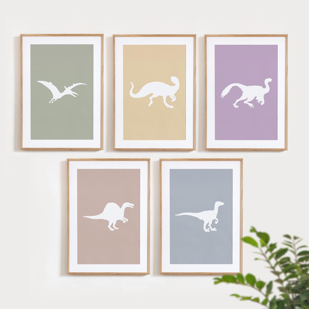 Set of 5 Dinosaur Prints, Dinosaur Wall Art, Kids Decor Printable ...