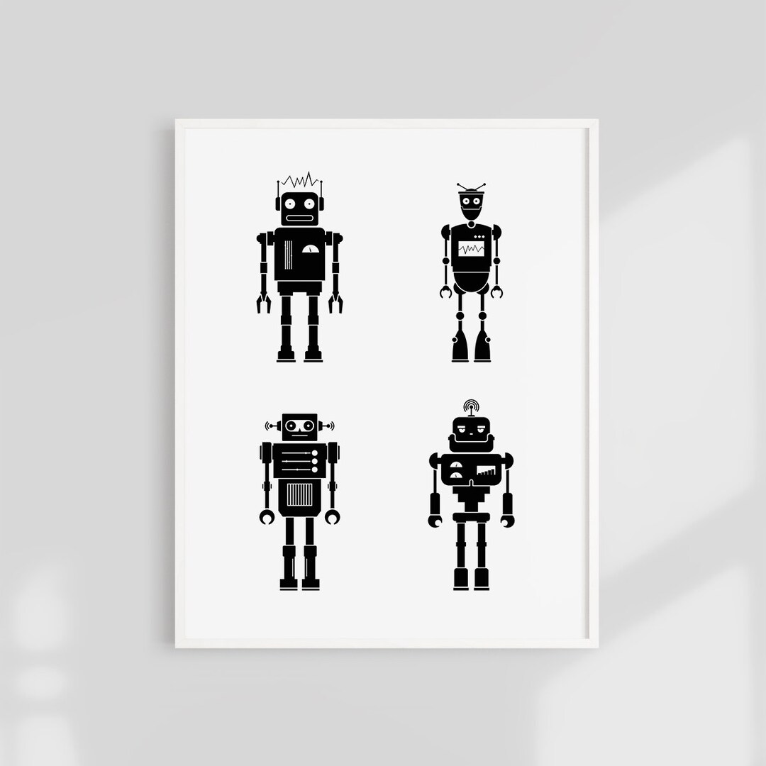 Arte de robô infantil, impressão de robô de berçário, pôster de robô ...
