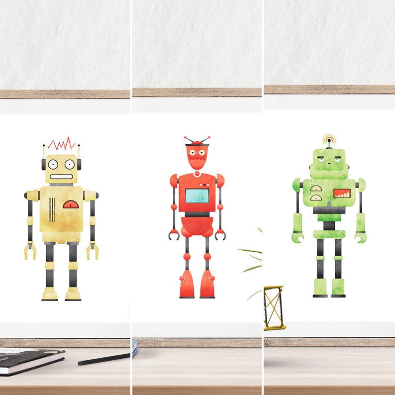 Robot Wall Art Robot Printable Set Of 6 Prints Boys Room | Etsy