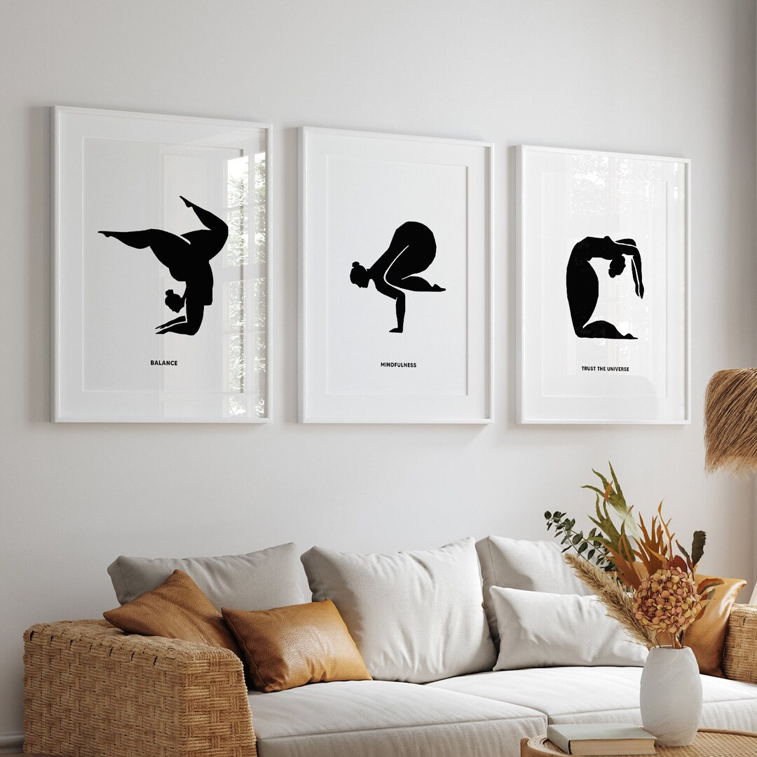 Yoga Wall Art Set of 3 Prints, Yoga Room Decor, Female Figure Print ...