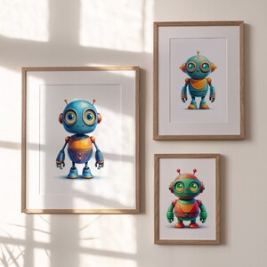 Robot Posters, Robot Wall Art Set of 3 Prints, Robot Printable, Nursery ...
