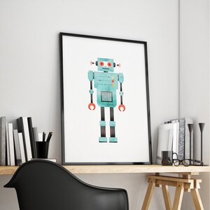 Blue Robot Print, Robot Poster, Robot Wall Art, Boys Room Decor, Print ...