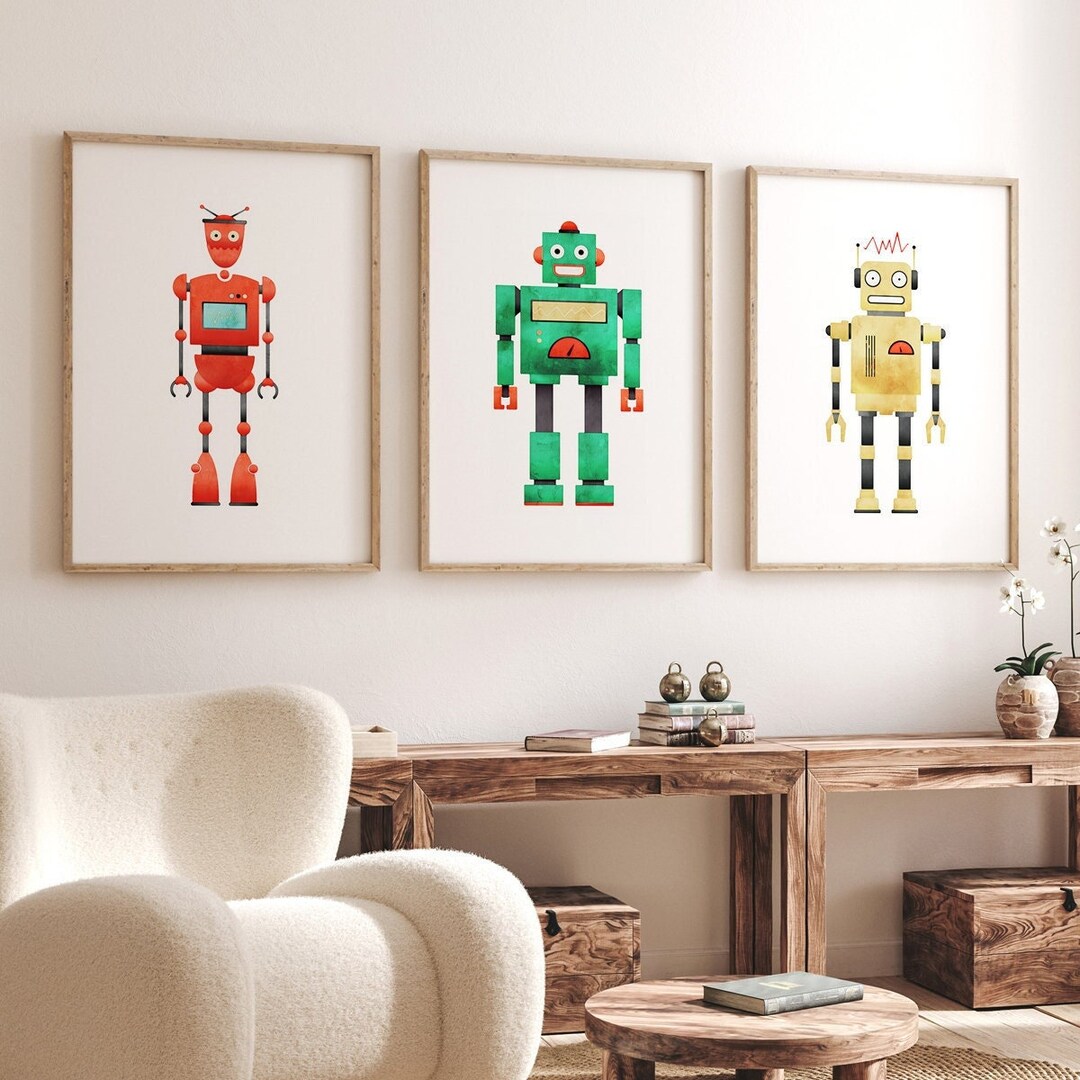 Robot Wall Art, Colorful Nursery Print, Robot Decor, Boys Room Wall Art ...