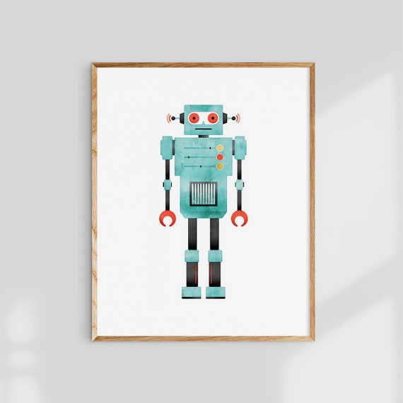 Blue Robot Print Robot Poster Robot Wall Art Boys Room - Etsy