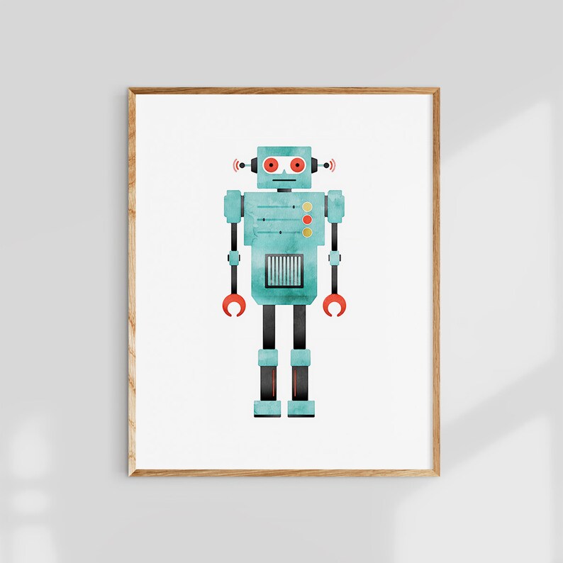 Blue Robot Print Robot Poster Robot Wall Art Boys Room - Etsy