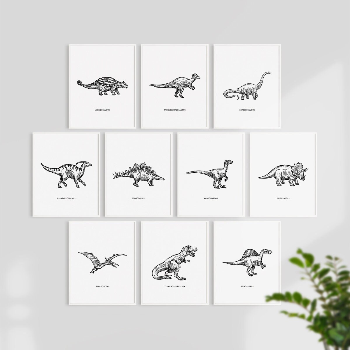 Dinosaur Print Dinosaur Wall Art Set of 10 Prints Dinosaur | Etsy