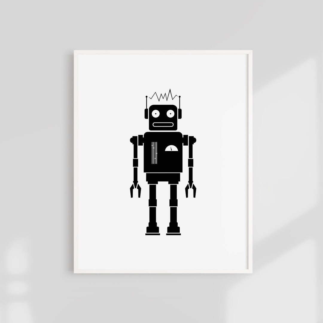 Robot Art, Robot Wall Decor, Black and White Print, Kids Room Decor ...
