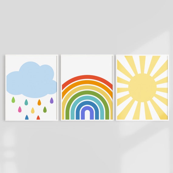 Sun Rainbow Cloud Set of 3 Prints Modern Nursery Decor - Etsy