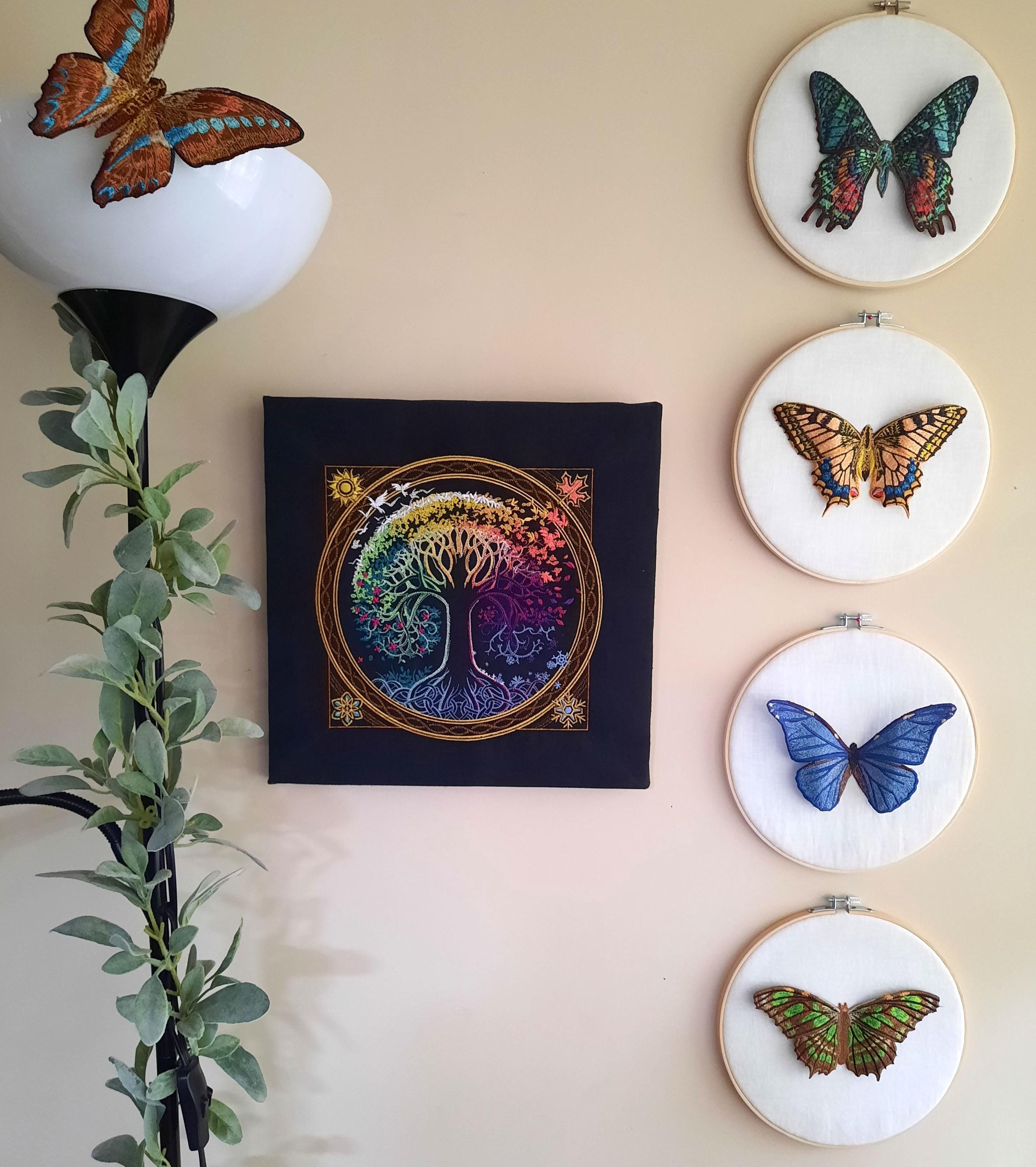 Embroidered Wall Art, Handcrafted Linen, Tree of Life With Seasonal ...